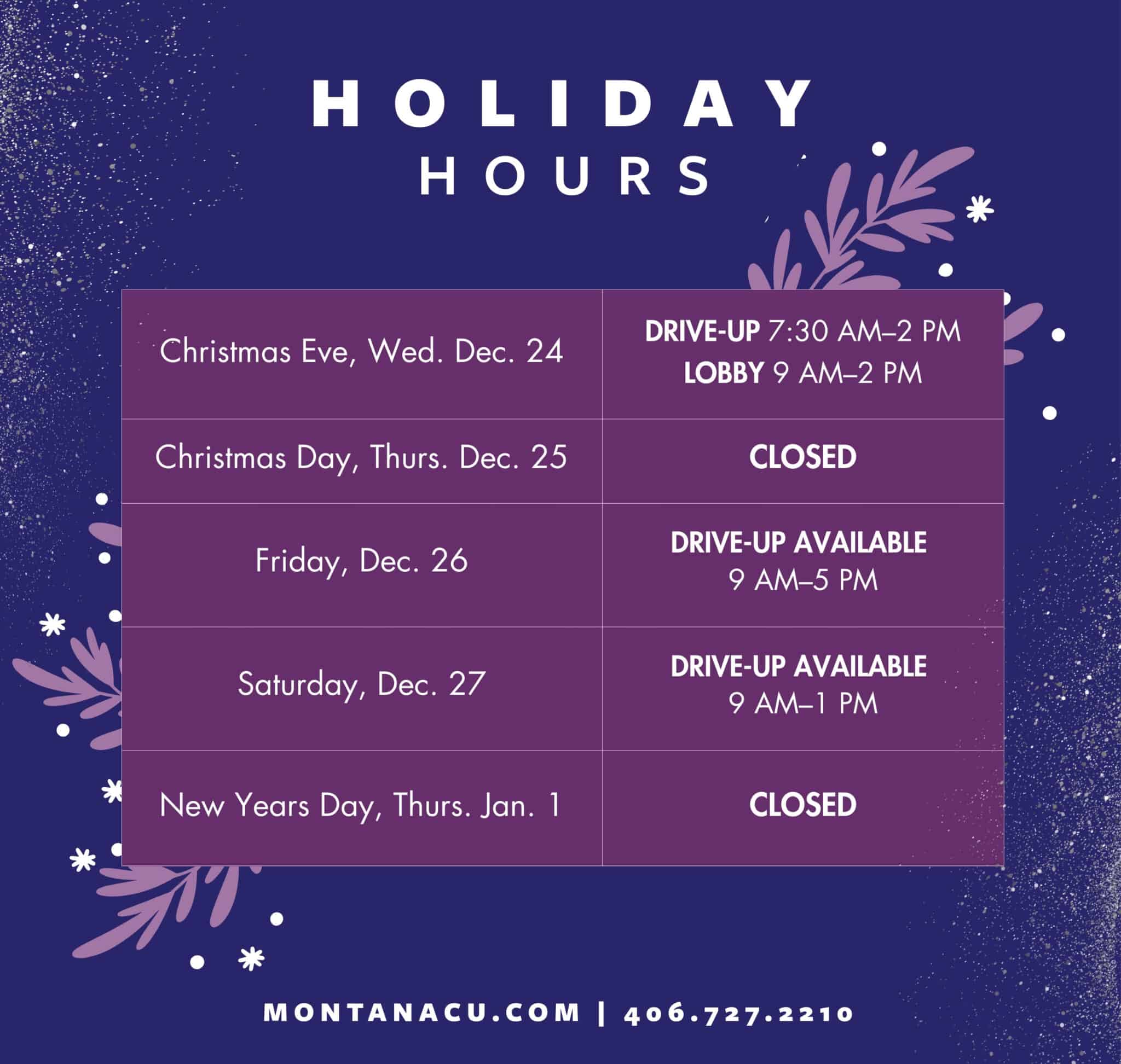 Montana Credit Union Holiday Hours - Montana Credit Union